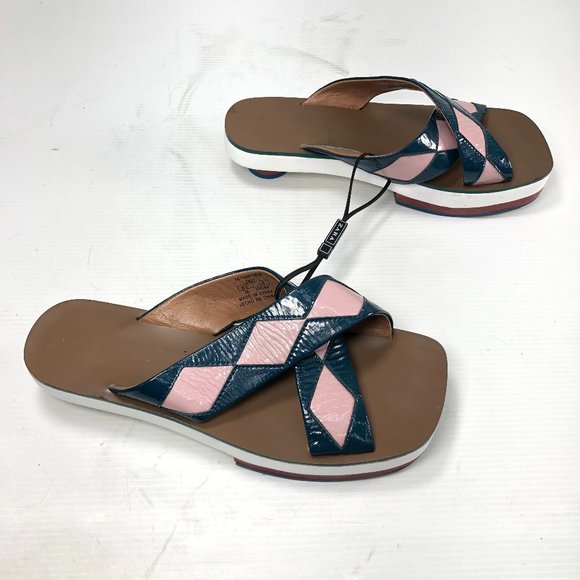Zara | Shoes | Zara Japanese Sandals Blue Pink Vegan Leather Wooden ...